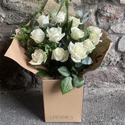 Dozen White Roses Berries Florist of Skipton